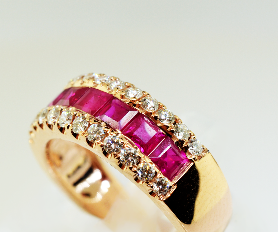 14K Rose Gold, Diamond Ruby Band Ring | eBay