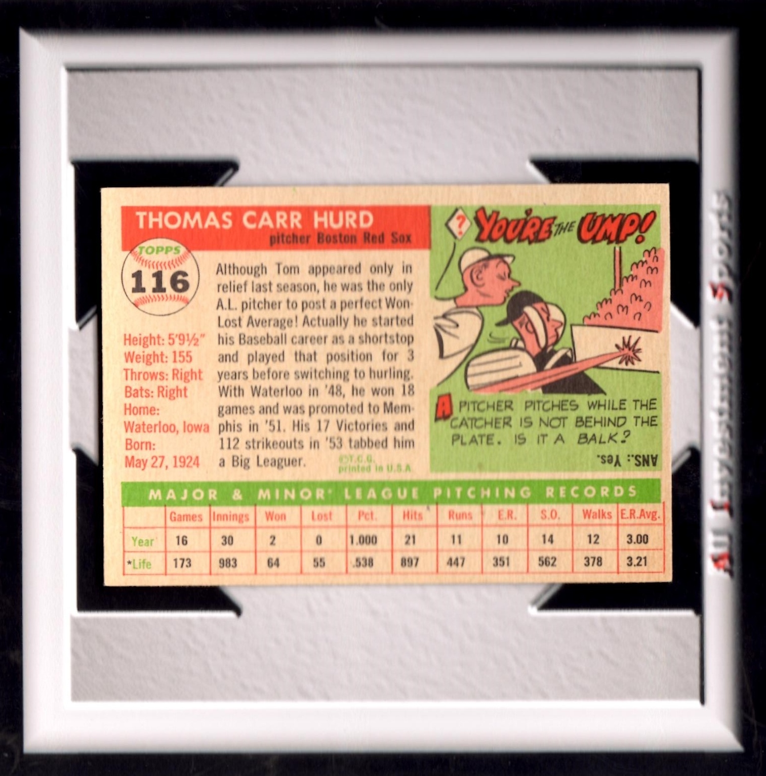 1955 Topps TOM HURD #116 NM (PM) *fantastic for your set* | eBay