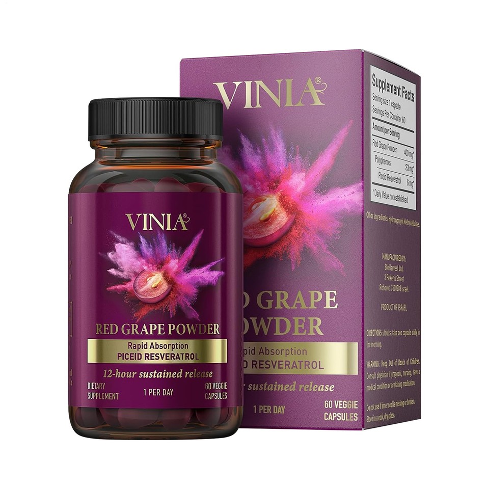 Vinia Red Grape Powder Rapid Absorbtion Piceid Resveratrol 30 Veggie ...
