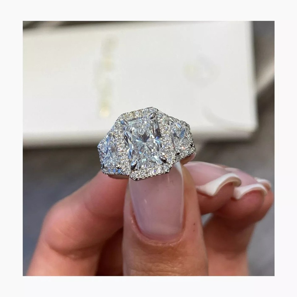 14k White Gold 5.00Ct Radiant Cut Lab Grown Diamond/CVD Women's ...