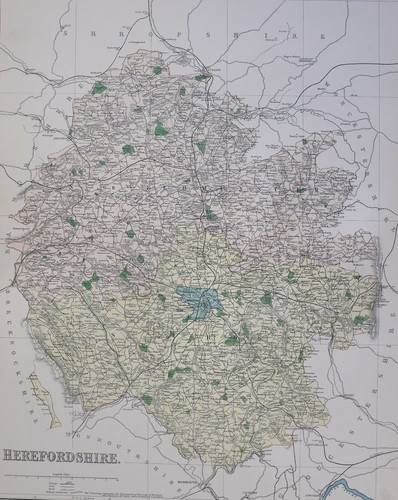 1889 COUNTY MAP HEREFORDSHIRE PEMBRIDGE KINGTON LEDBURY BROMYARD ...