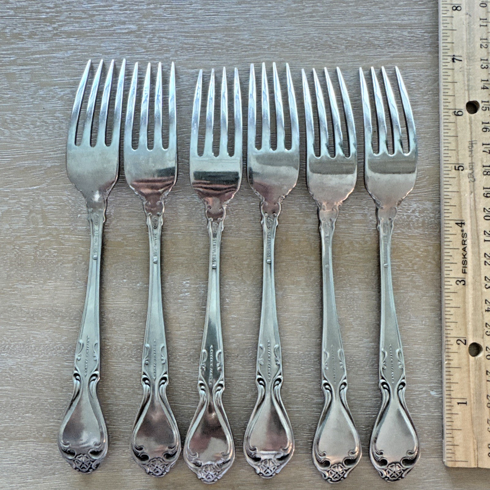 (6) DINNER FORKS International Lyon QUEEN'S FANCY Stainless 7 1/8 ...
