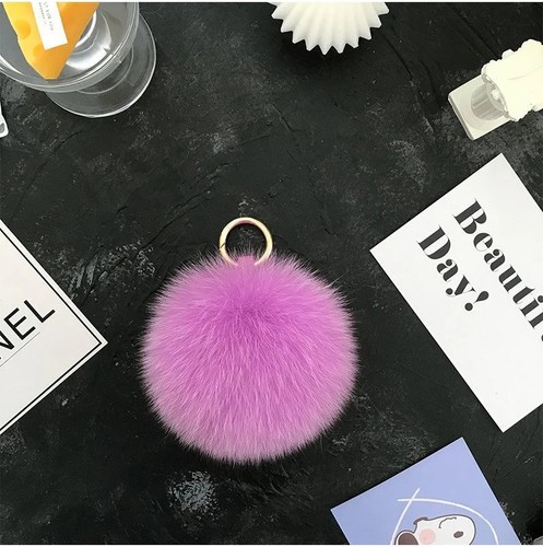 Fuzzy Bag Women Poms Ball Car Keychain Keyring Fluffy Pendant Real Fox ...