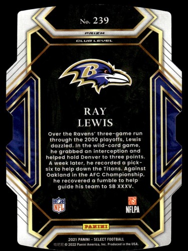 2021 Panini Select Club Level Yellow Red Die Cut Ray Lewis Baltimore ...