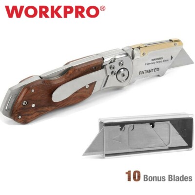 WORKPRO Folding Utility Knife Pocket Box Cutter Quick Change Blade w/10 ...