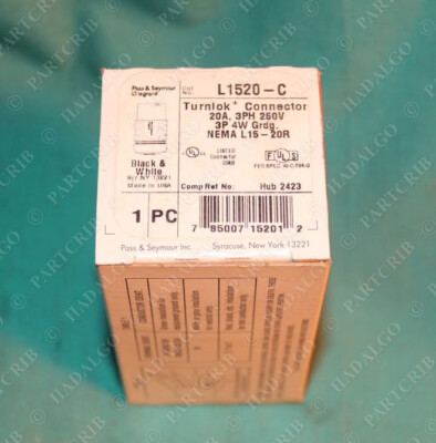 Pass & Seymour L1520-C Turnlok Connector 20A 250V 3P Hubbell Plug ...