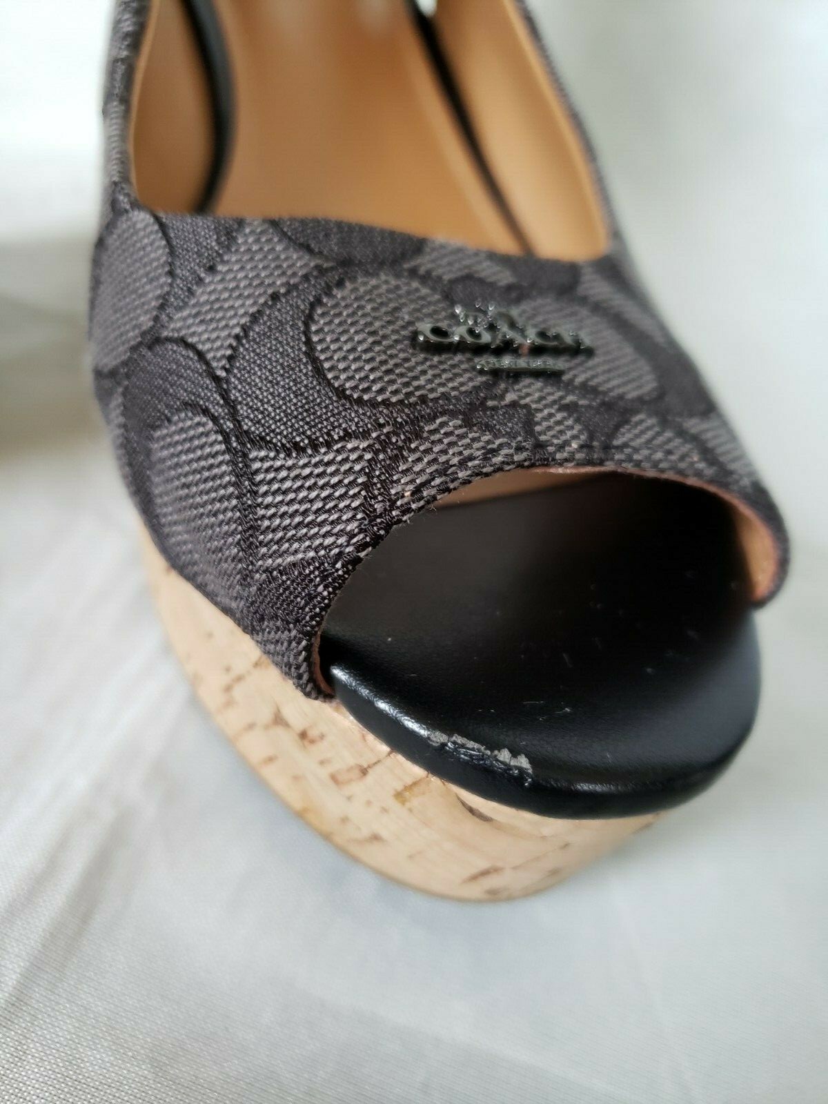 Coach Womens Wedge Black Open Toe Logo Classic Size 10 B | eBay
