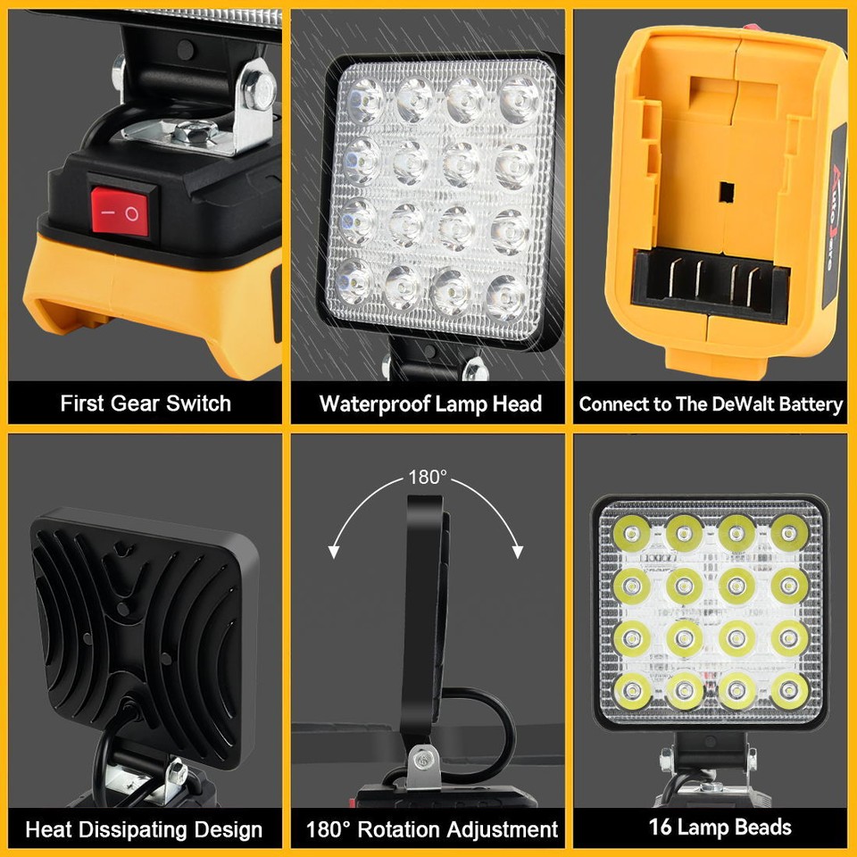 Wireless LED Work Light for Dewalt 20V Battery w/USB Cordless Outdoor ...