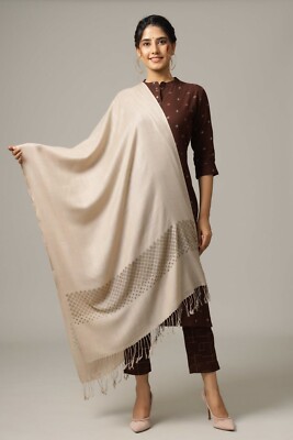 Rose Gold Wool Shawl Sequins Indian Scarf Wrap or Stole Pashmina Style ...