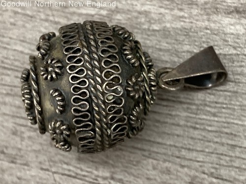 Unmarked Tests Sterling Silver Sphere Chime Fairy Bell Bali Pendant 1.5 ...
