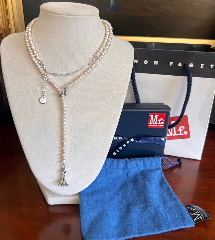 Mignon Faget Sterling Silver Lily & White Freshwater Pearl Lariat ...
