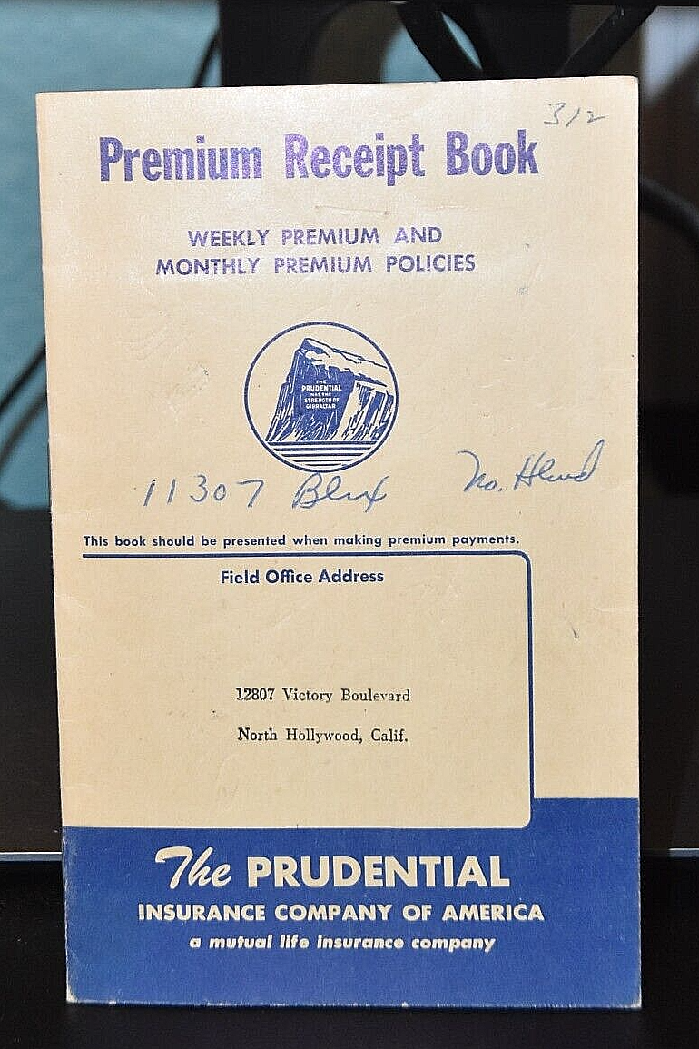 1957 BOOK THE PRUDENTIAL INSURANCE CO. PREMIUM RECEIPT BOOK/BOOKLET | eBay