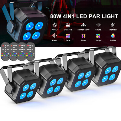 4Pack LED RGBWYP+CYAN Stage Lighting PAR Light DMX512 Beam Party DJ ...