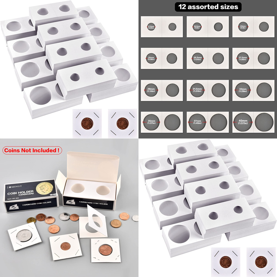 600pcs Coin Holders Cardboard Coins Flips 12 Size Coin Collection 2x2 ...