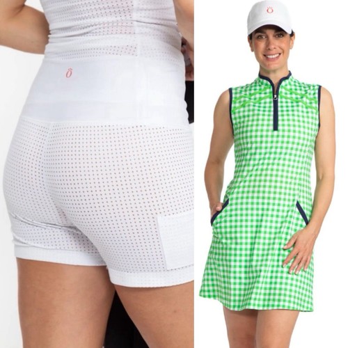 Kinona Dress Womens XS Green Gingham Sleeveless Golf Pockets With Mesh ...