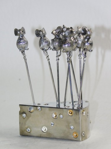 Godinger Silver Plated Mouse on Cheese Pick Set Mice Party Charcuterie ...