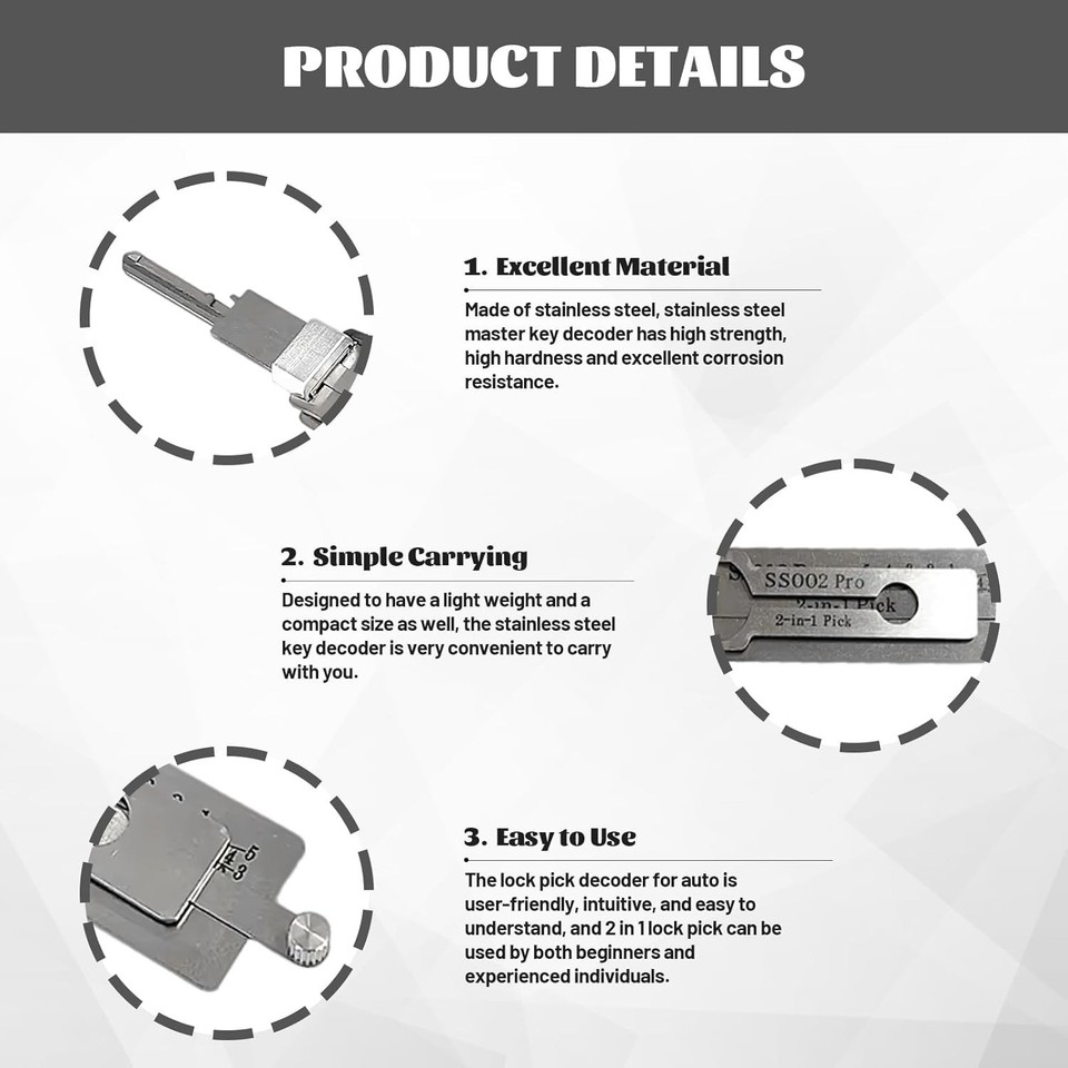 2 in 1 Stainless Steel Master Key Decoder, SS002 Pro Loc Tool, Maste ...