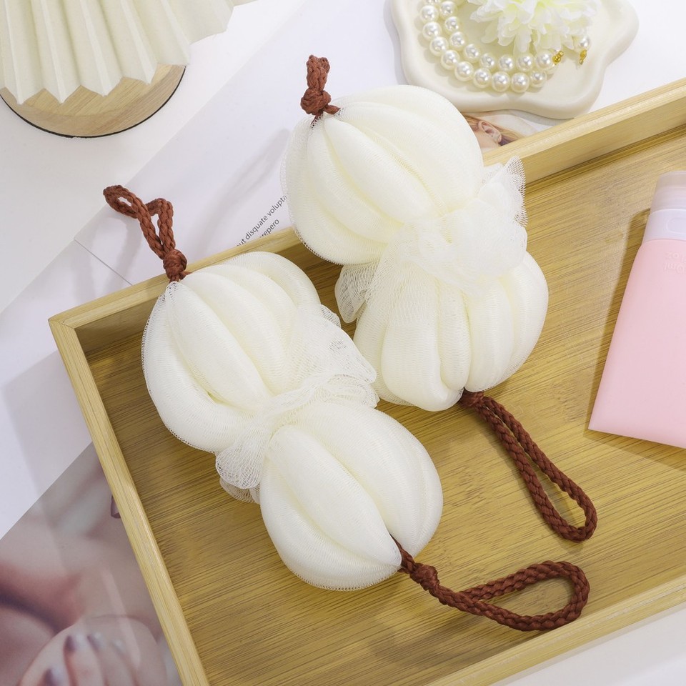2Pcs Shower Bath Balls Beige Large Mesh Body Exfoliating Scrubber ...