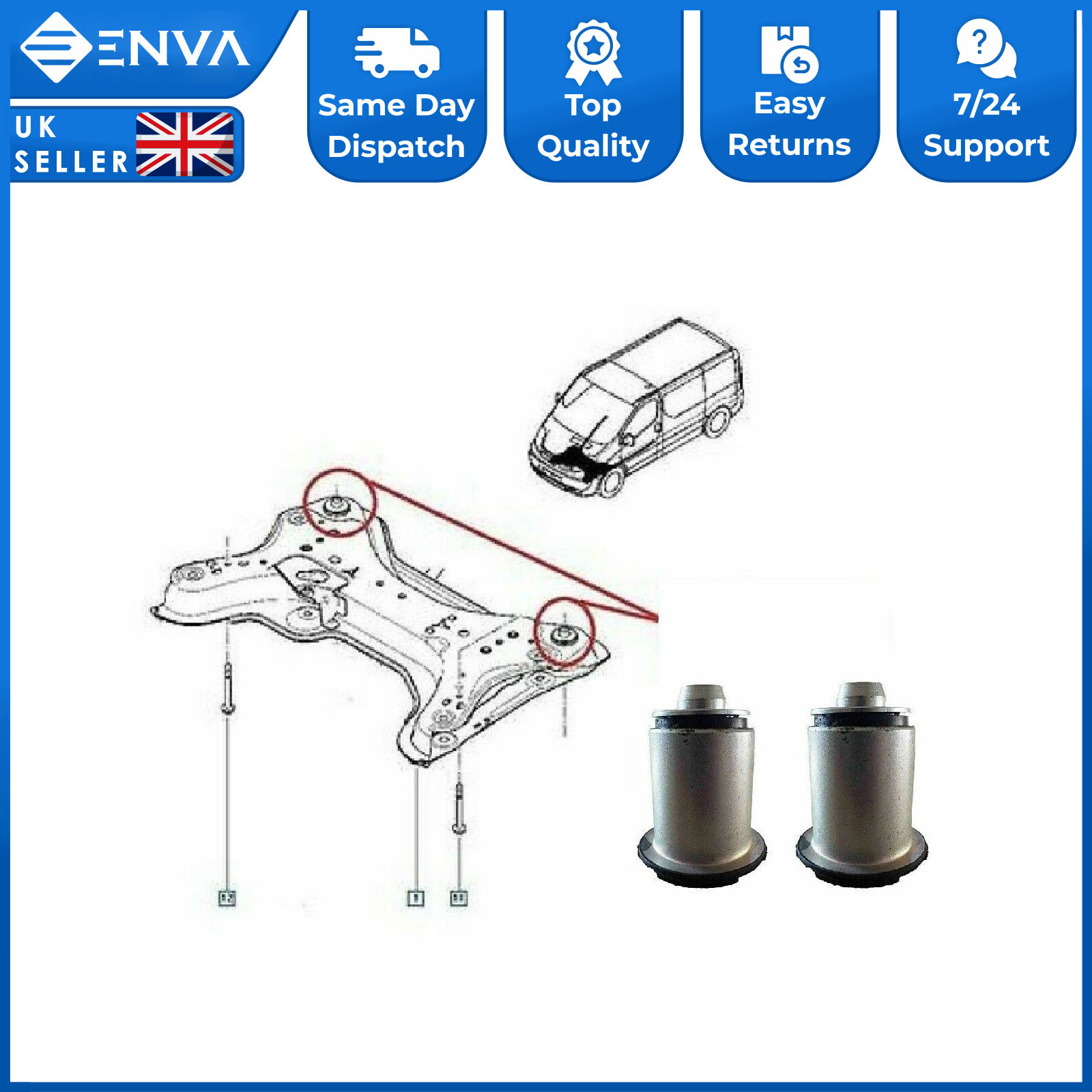Pair X2 Front Axle Subframe Bushes for Opel / Vauxhall Vivaro 01-14 ...