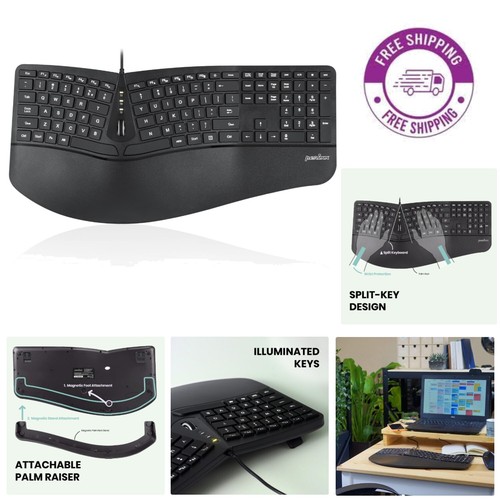 Backlit Ergonomic Split Keyboard with 4-Way Scrolling Wheel & USB ...