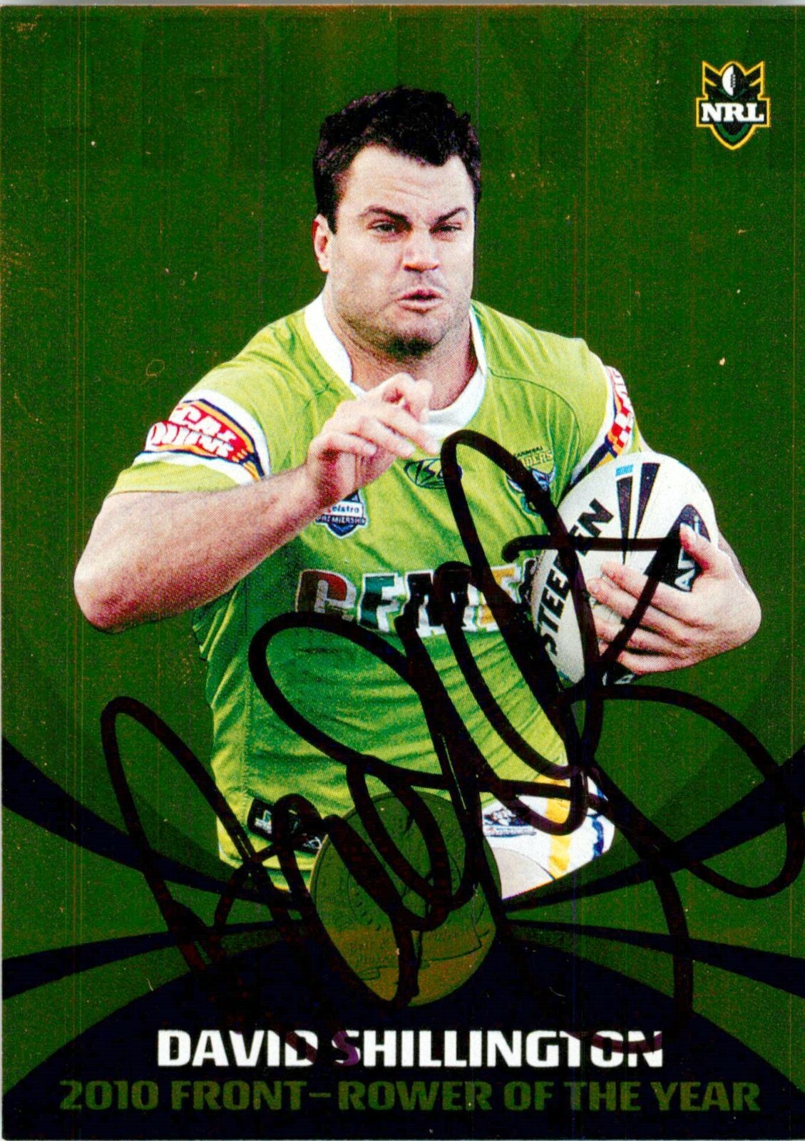 Signed 2011 CANBERRA RAIDERS NRL Card DAVID SHILLINGTON Daily Telegraph ...