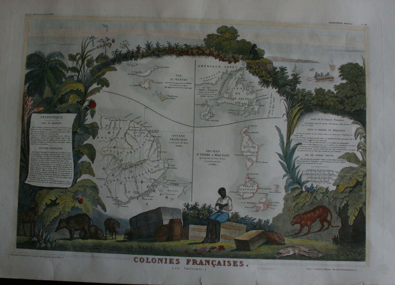 Original map French Caribbean Colonies by Levasseur hand coloured ...