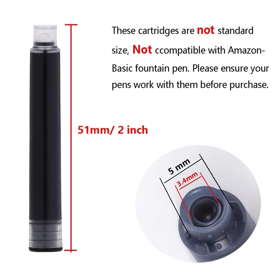 Hongdian Fountain Pen Red Ink Cartridges, 30 Refill Ink Cartridges, 3.4 ...