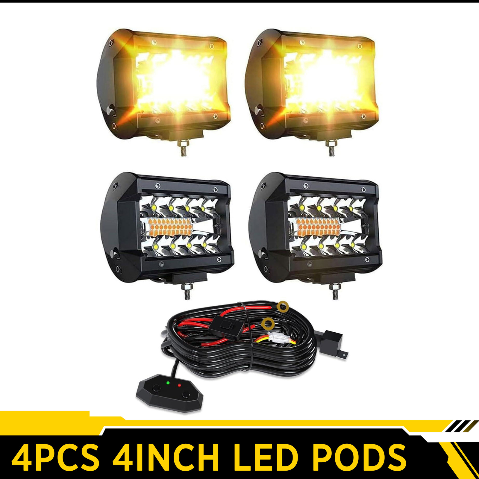 4inch LED Cube Pods Off Road Driving Lights White/Amber Flash Strobe ...