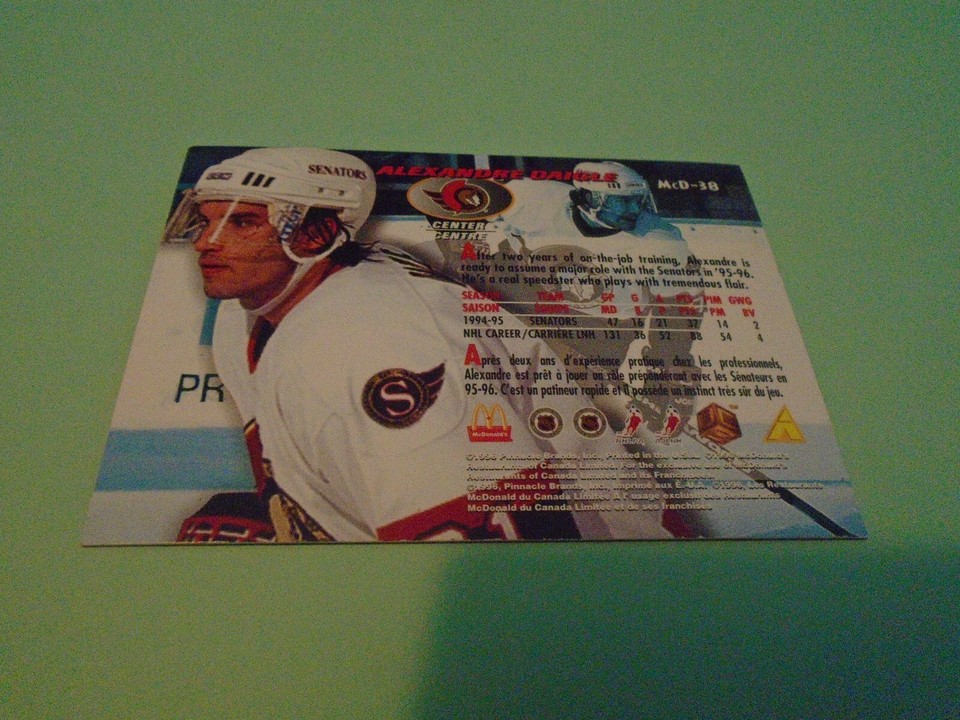 1995-1996 McDonald's PINNACLE # 38 ALEXANDRE DAIGLE OTTAWA SENATORS 3 D ...