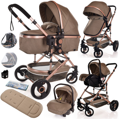 Baby Pram Buggy With Car Seat 3 in 1 Travel System Pushchair Compact ...