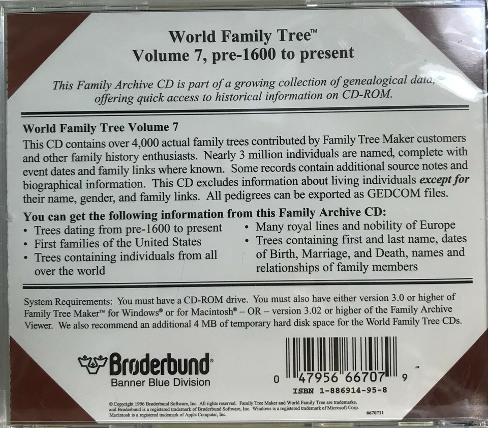 Family Tree Maker's Archives World Family Tree #7 pre-1600 To Present ...