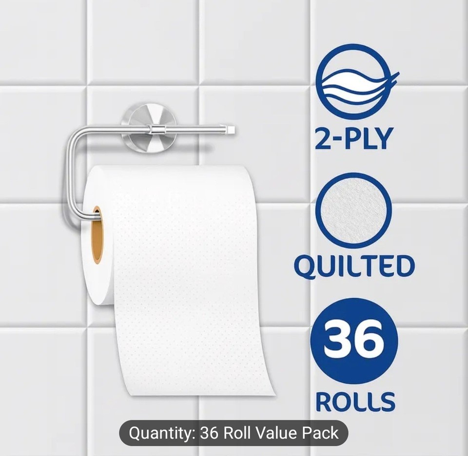 36pcs-2Ply Soft Strong White Bathroom Long Lasting Tissue Toilet Roll ...