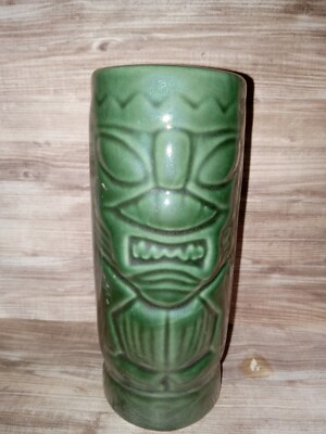 Green Tiki Mug Planter Vase Porcelain Ceramic 6.5" | eBay