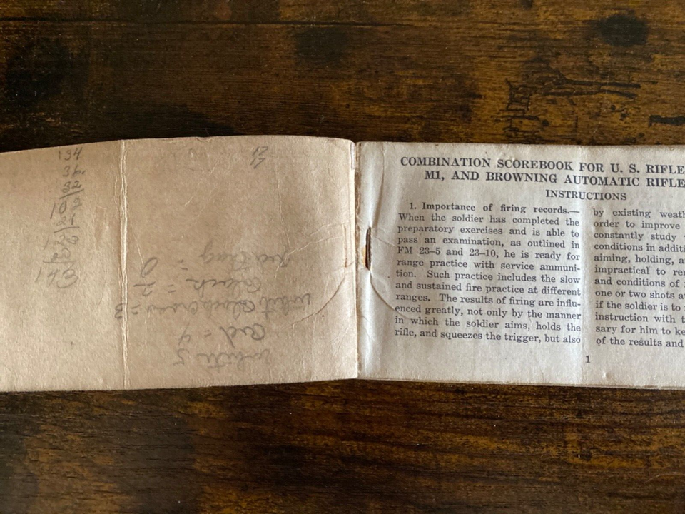 Combination Scorebook for U.S. Rifles, M1903 and M1, Browning M1918A2 ...