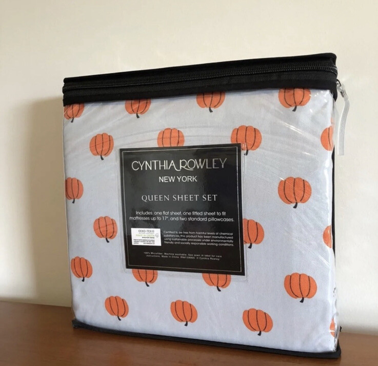 New Cynthia Rowley Cute Fall Pumpkins 4 Piece Queen Sheet Set 100% ...