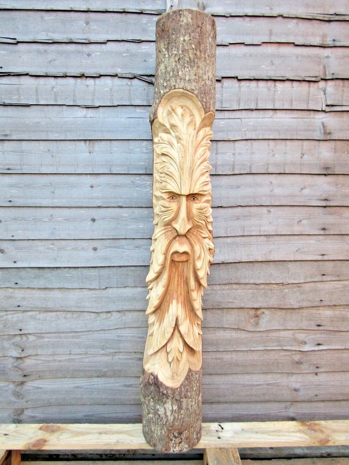 Fair Trade Hand Carved Wooden Green Man Full Tree Trunk Stump Log ...