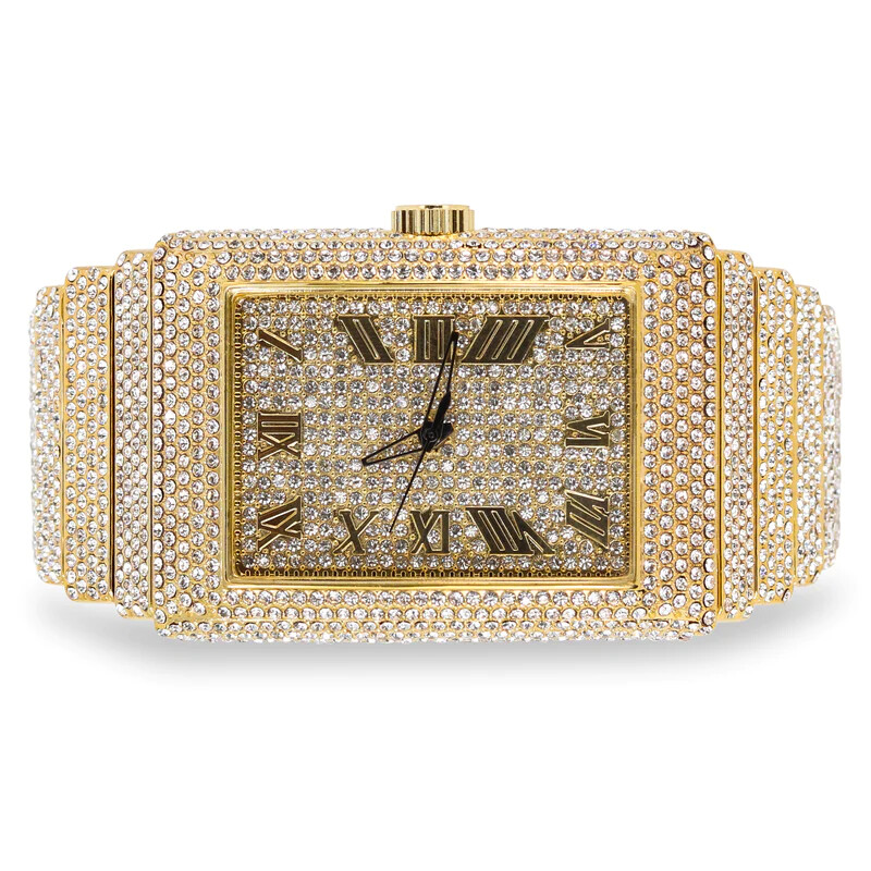 Men's Watch Square Round Luxury Chandelier Hip Hop Full Iced & Bracelet ...