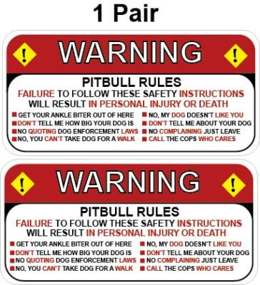 Pitbull Rules Warning Funny Decal Stickers (2) Pack 2.5" x 5.25" p428 ...