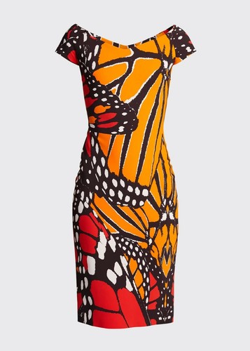 NWT CHIARA BONI LA PETITE ROBE Sally Cap-Sleeve Butterfly Dress 12US ...