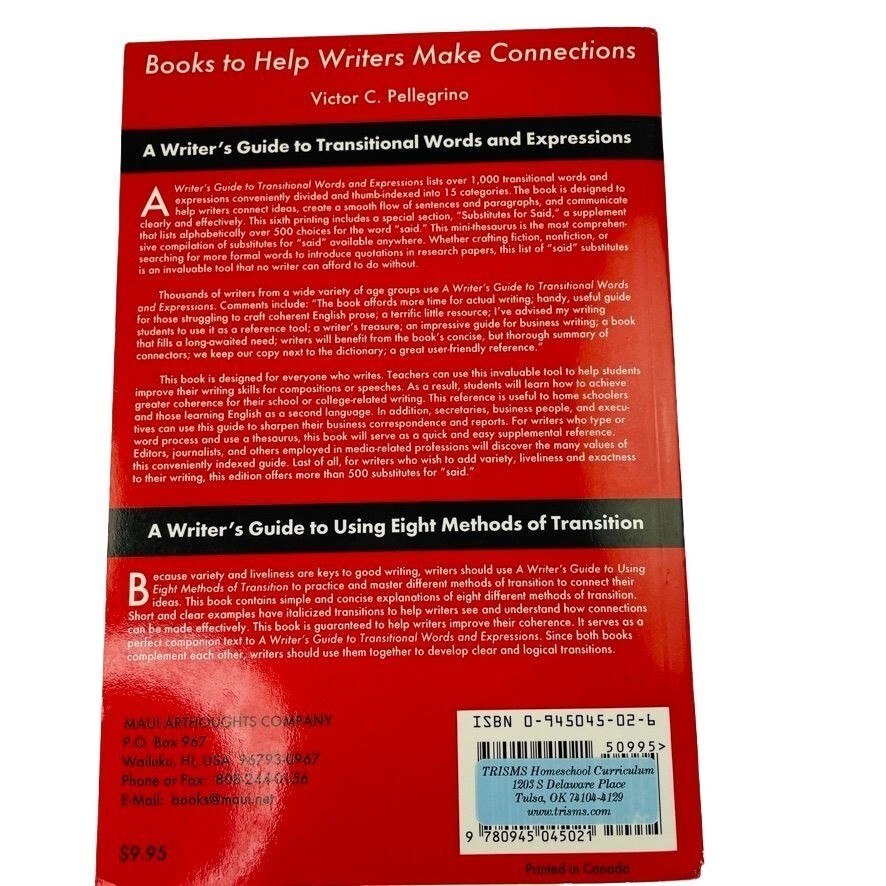 A Writers Guide to Transitional Words and Expressions Book 1999 u ...