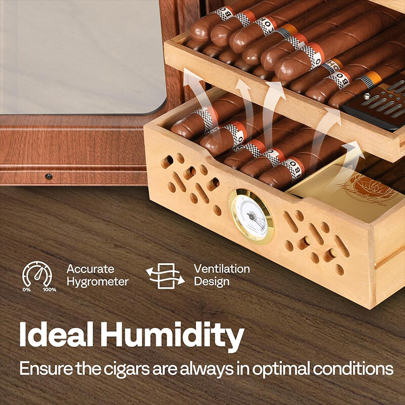 200 Count Cigar Humidor Cabinet w/ Spanish Cedar Shelves Drawer ...