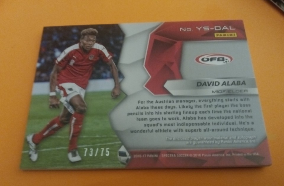 2016-17 David Alaba Panini Spectra PRIZM JERSEY PATCH AUTOGRAPH #YS-DAL ...