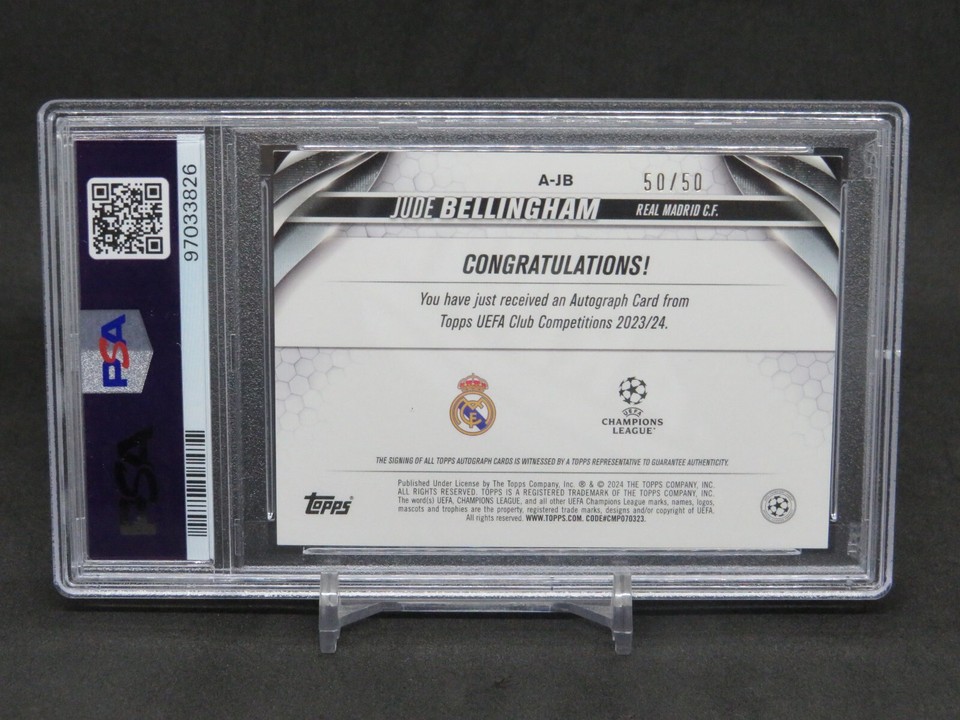 2023-24 TOPPS UEFA CLUB COMPETITIONS JUDE BELLINGHAM GOLD AUTO /50 PSA ...
