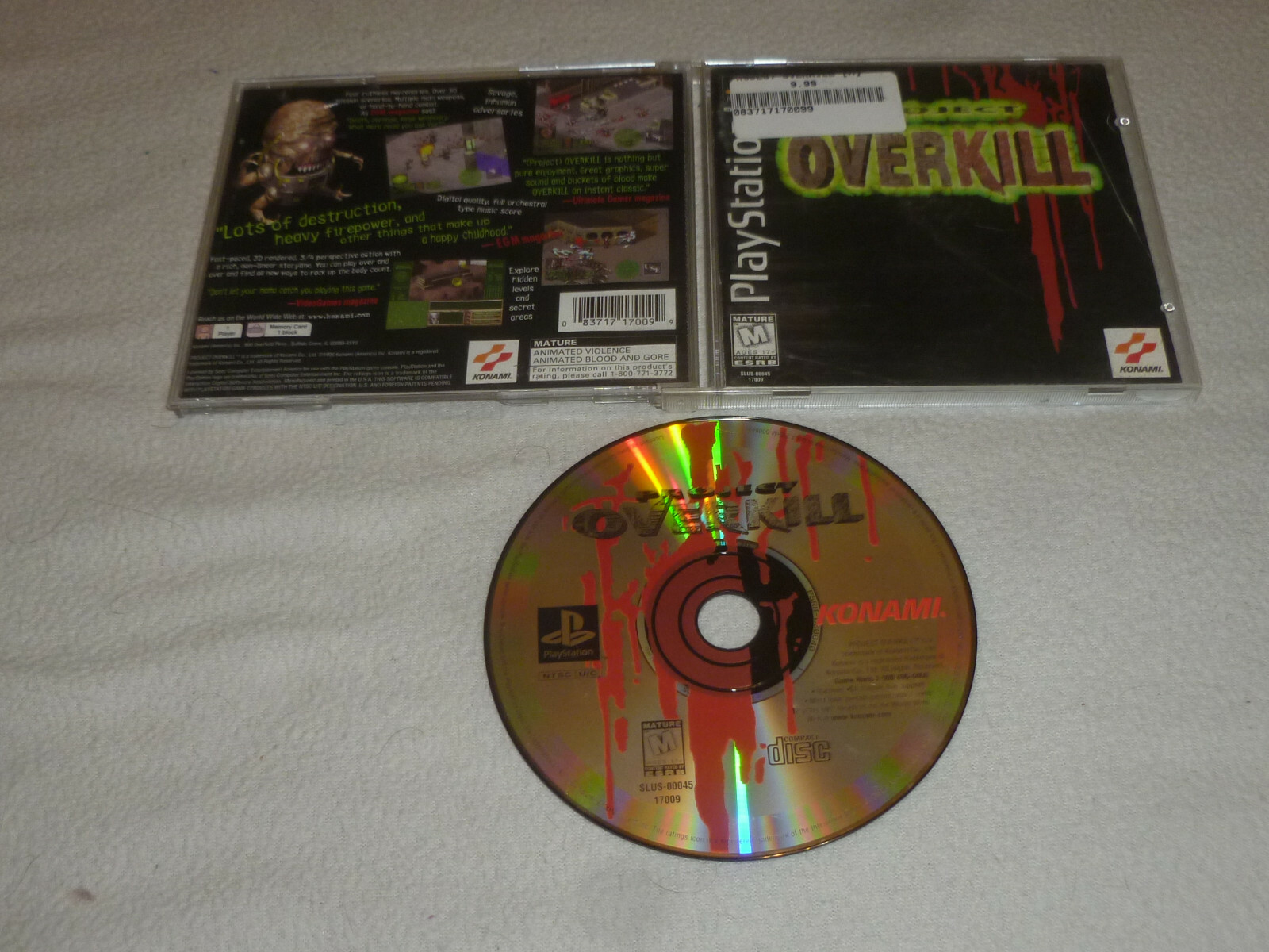 PLAYSTATION PS1 GAME PROJECT OVERKILL W CASE & MANUAL COMPLETE KONAMI ...