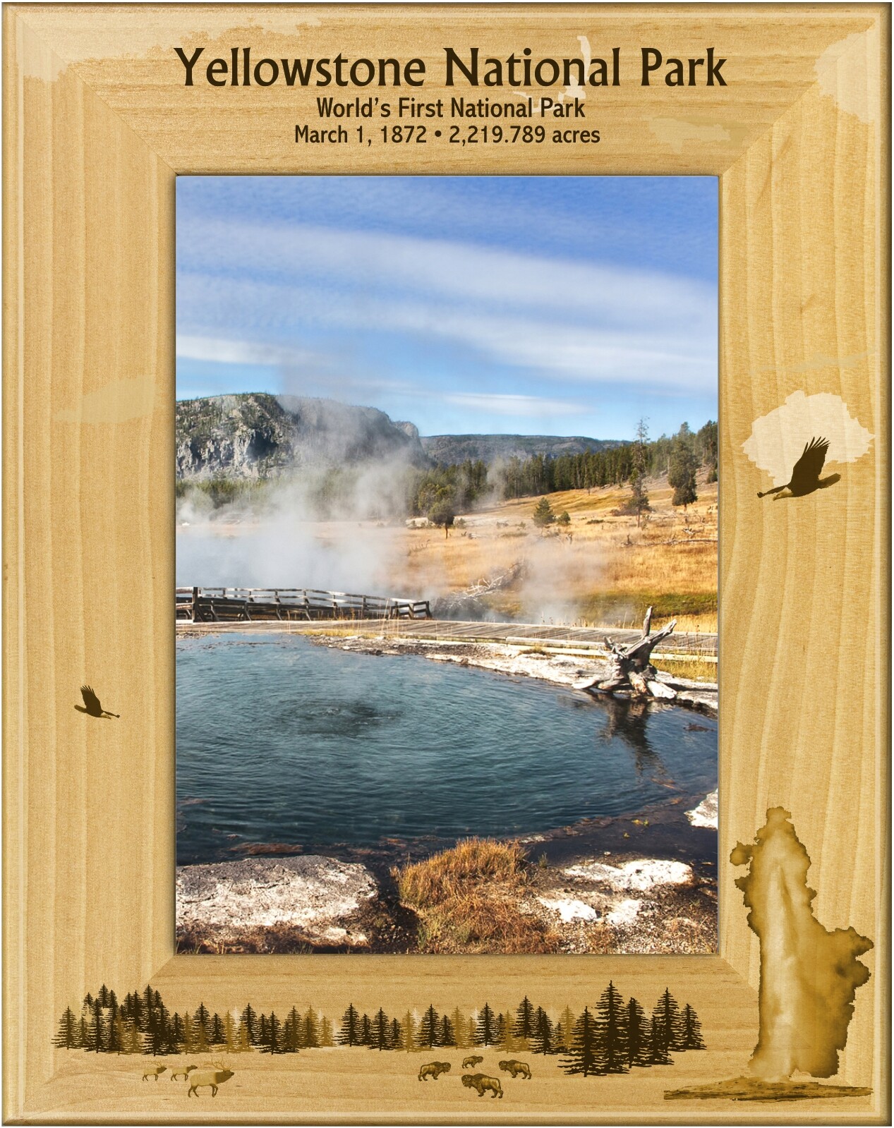 Yellowstone National Park with Geyser Laser Engraved Frame Portrait (3 ...