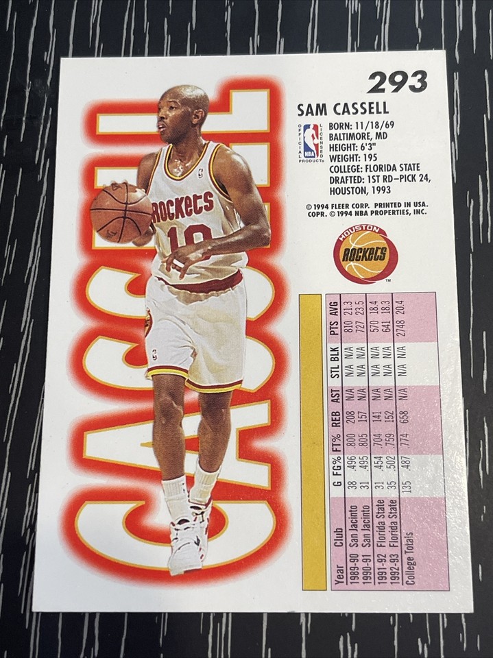 1993-94 Fleer Basketball - #293 Sam Cassell Rookie Card - Houston ...