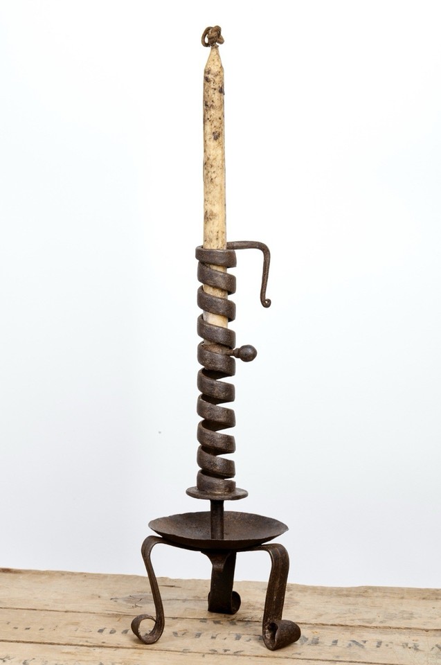A RARE 18TH C WROUGHT-IRON SPIRAL CANDLESTICK & TALLOW CANDLE | eBay