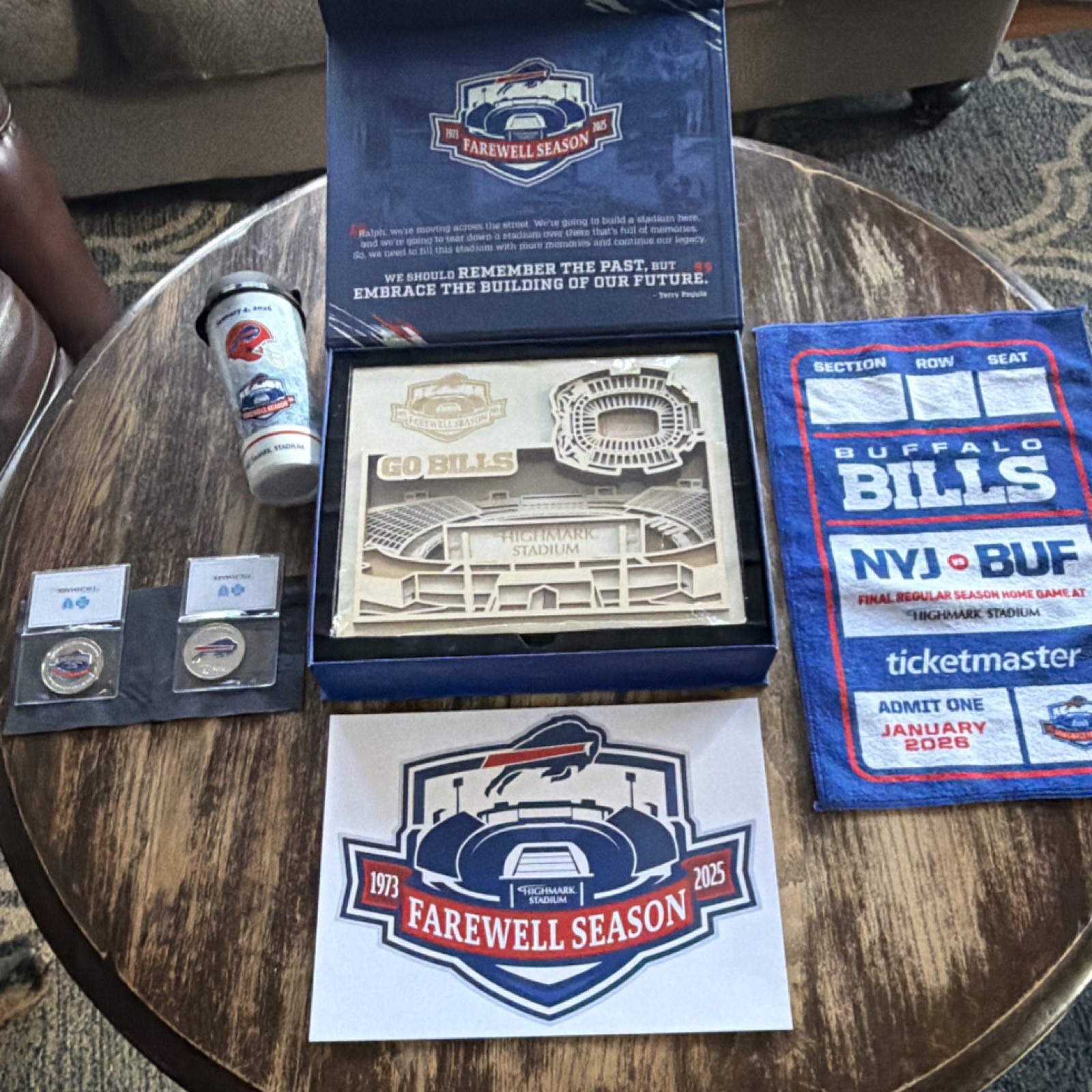 Buffalo Bills Farewell Season NFL Souvenir Set w/ Coins Ticket Can ...