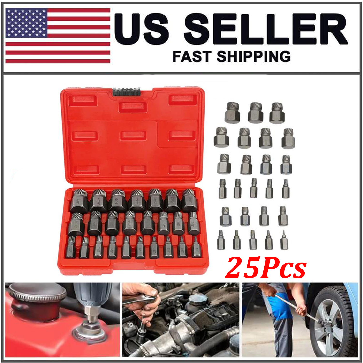 25PCS Multi-Spline Screw Extractor Set Hex Head Bit Socket Wrench Bolt ...
