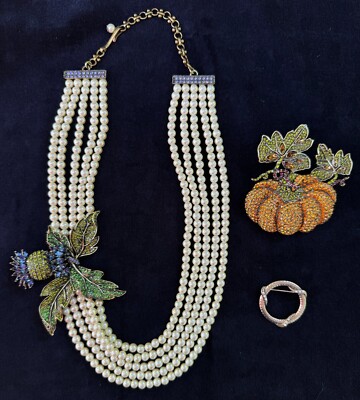 Heidi Daus Pearl Necklace & Pumpkin Brooch + 1928 Circle Pin – Elegant ...